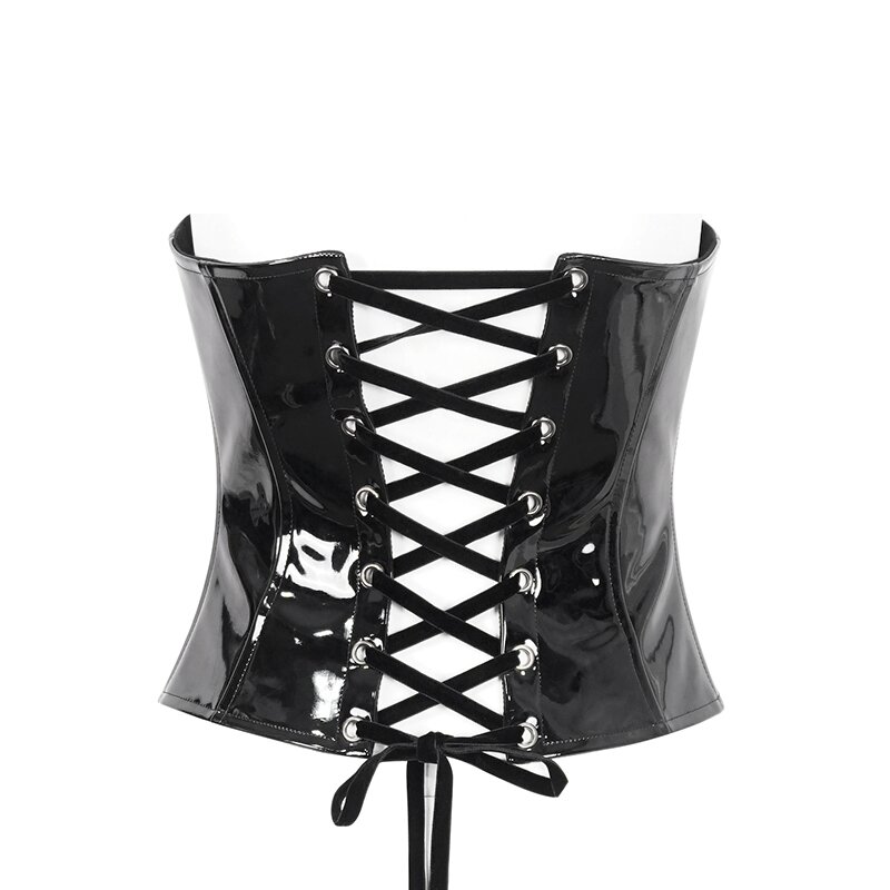 Devil Fashion Gothic Lack-Korsage mit Spitzenborte | BOUDOIR NOIR