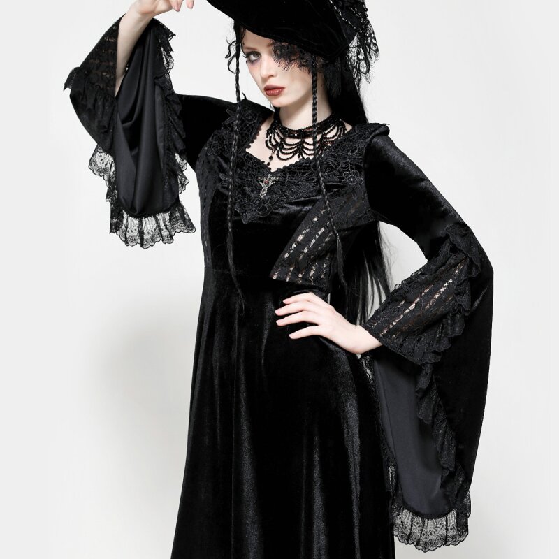 Victorian Goth maxi dress made of velvet | BOUDOIR NOIR