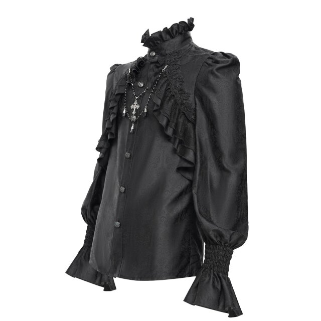 Devil Fashion frill shirt with cross necklace | BOUDOIR NOIR