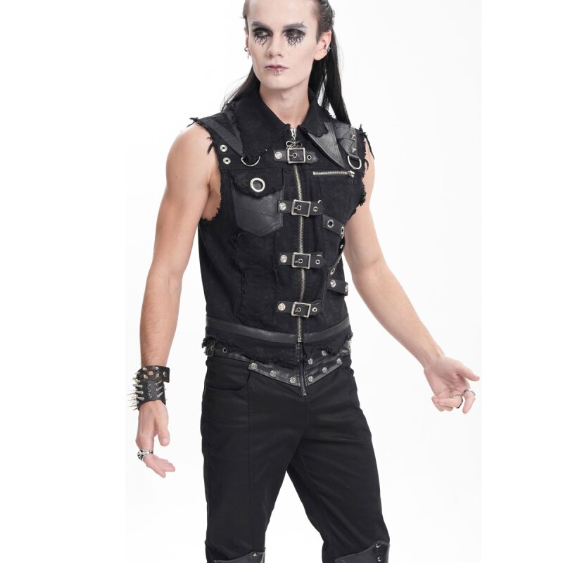 Gothic Punk denim waistcoat with straps | BOUOIR NOIR